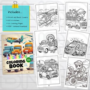 22 Vehicle Themed Coloring Book, Kids Coloring Book, Printable Coloring ...