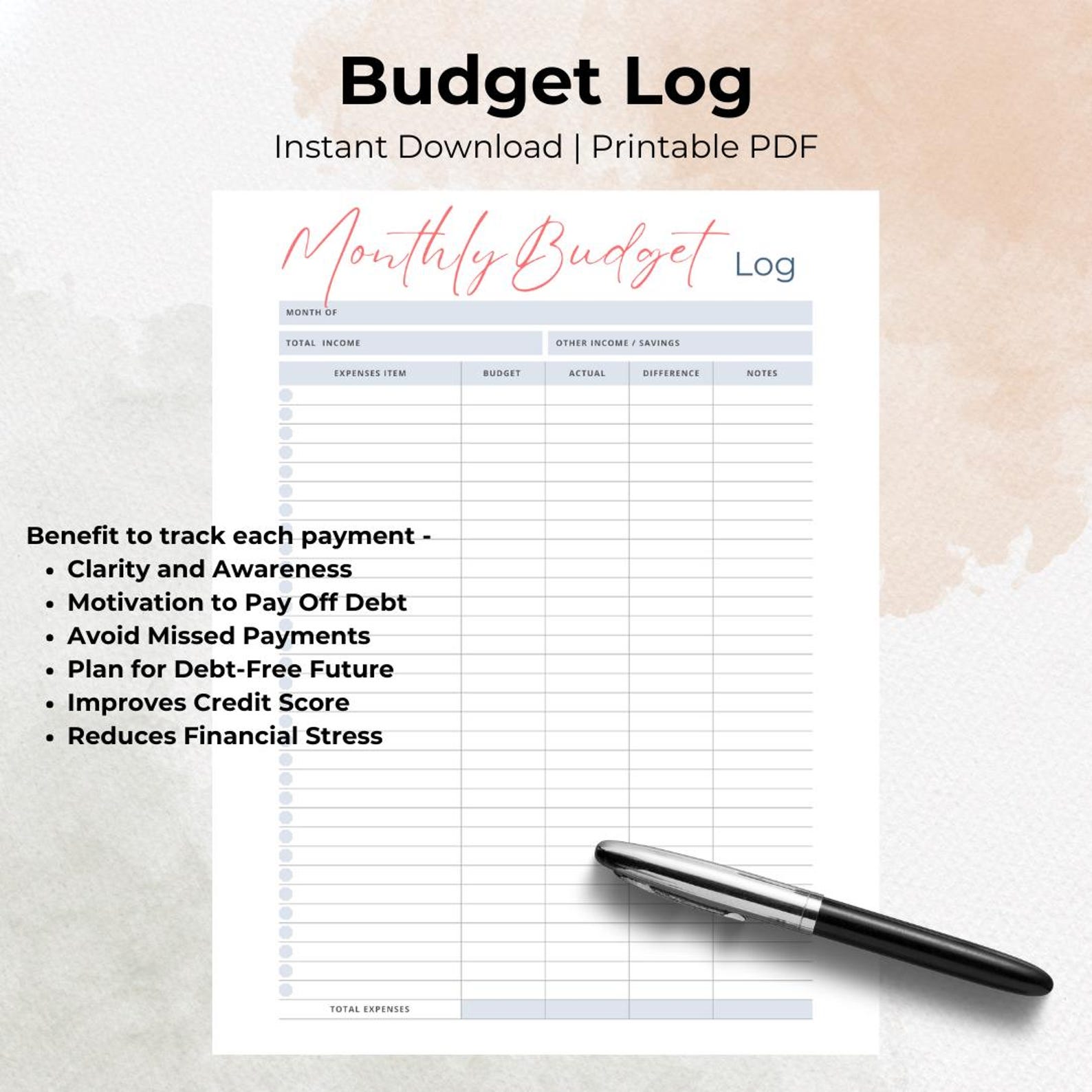 Printable Budget Tracker, Expense Tracker, Monthly Transactions Log ...