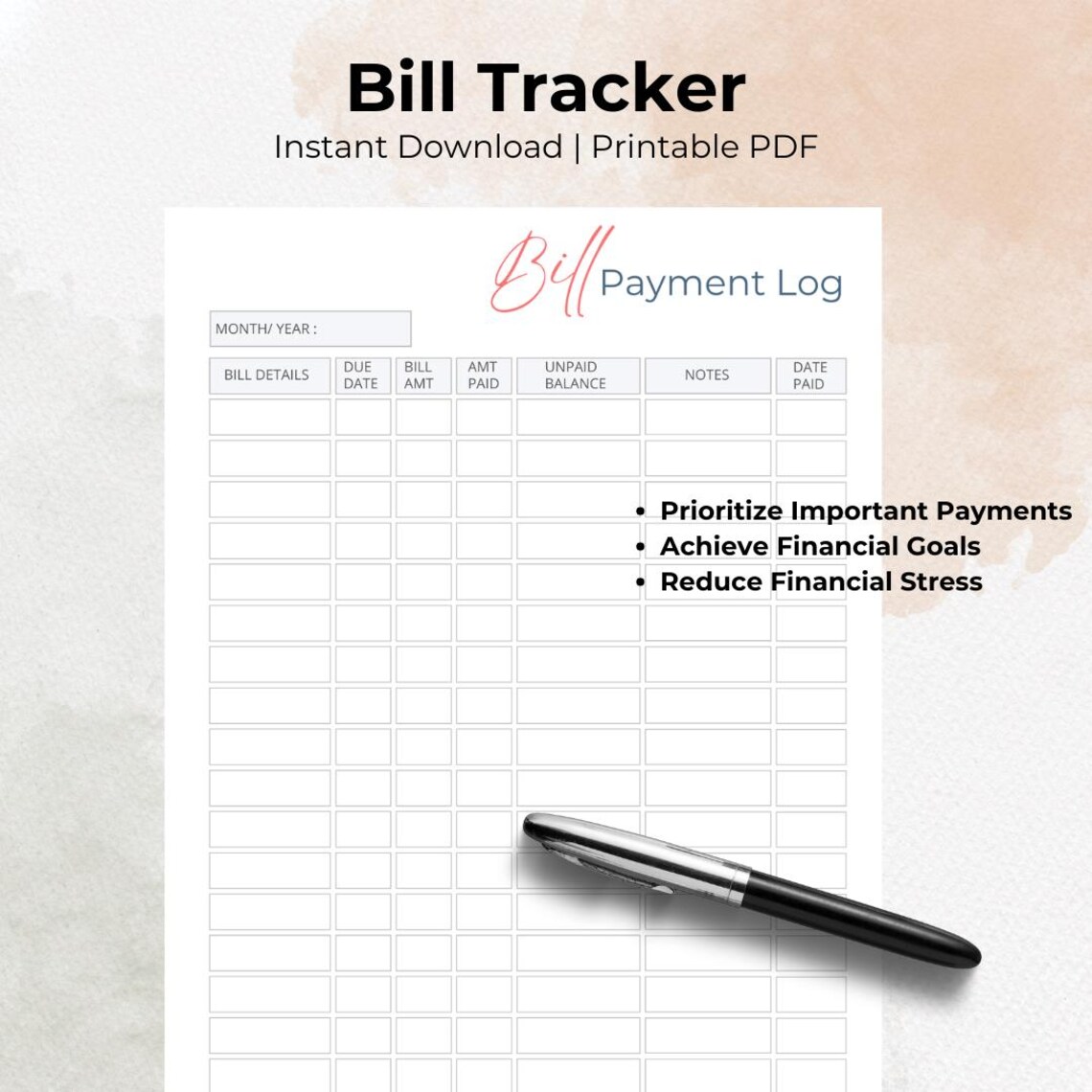 Printable Bill Tracker Template Bill Organizer Printable Bill Payment ...