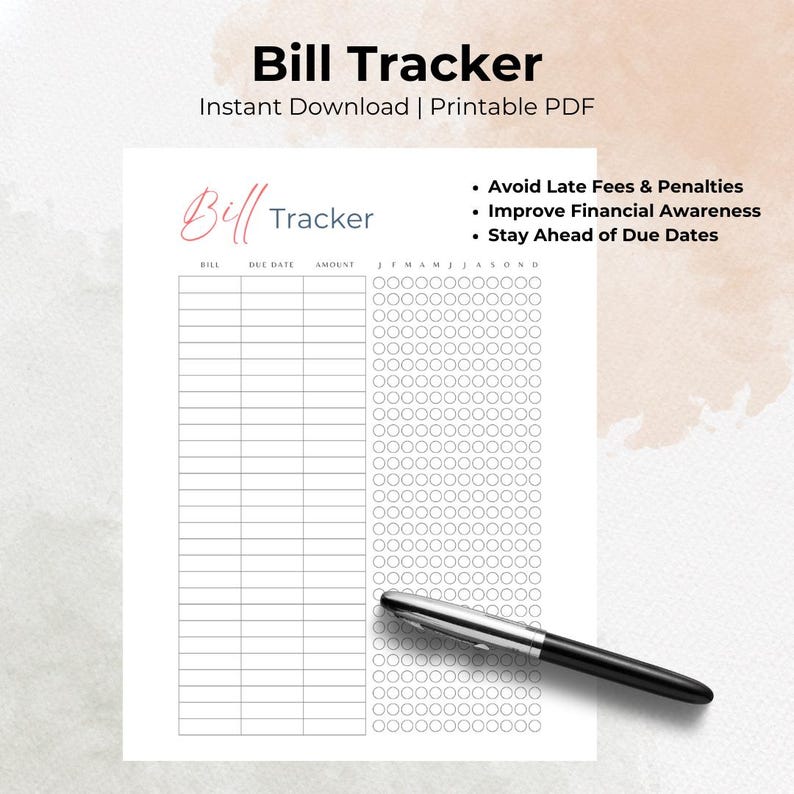 Printable Bill Tracker Template Bill Organizer Printable Bill Payment ...