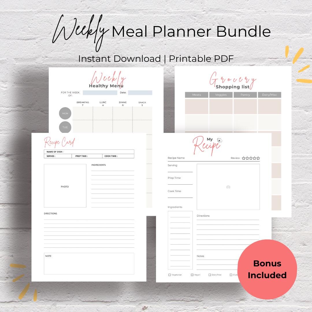 Weekly Meal Planner With Grocery List Printable | Menu Plan | Recipe ...