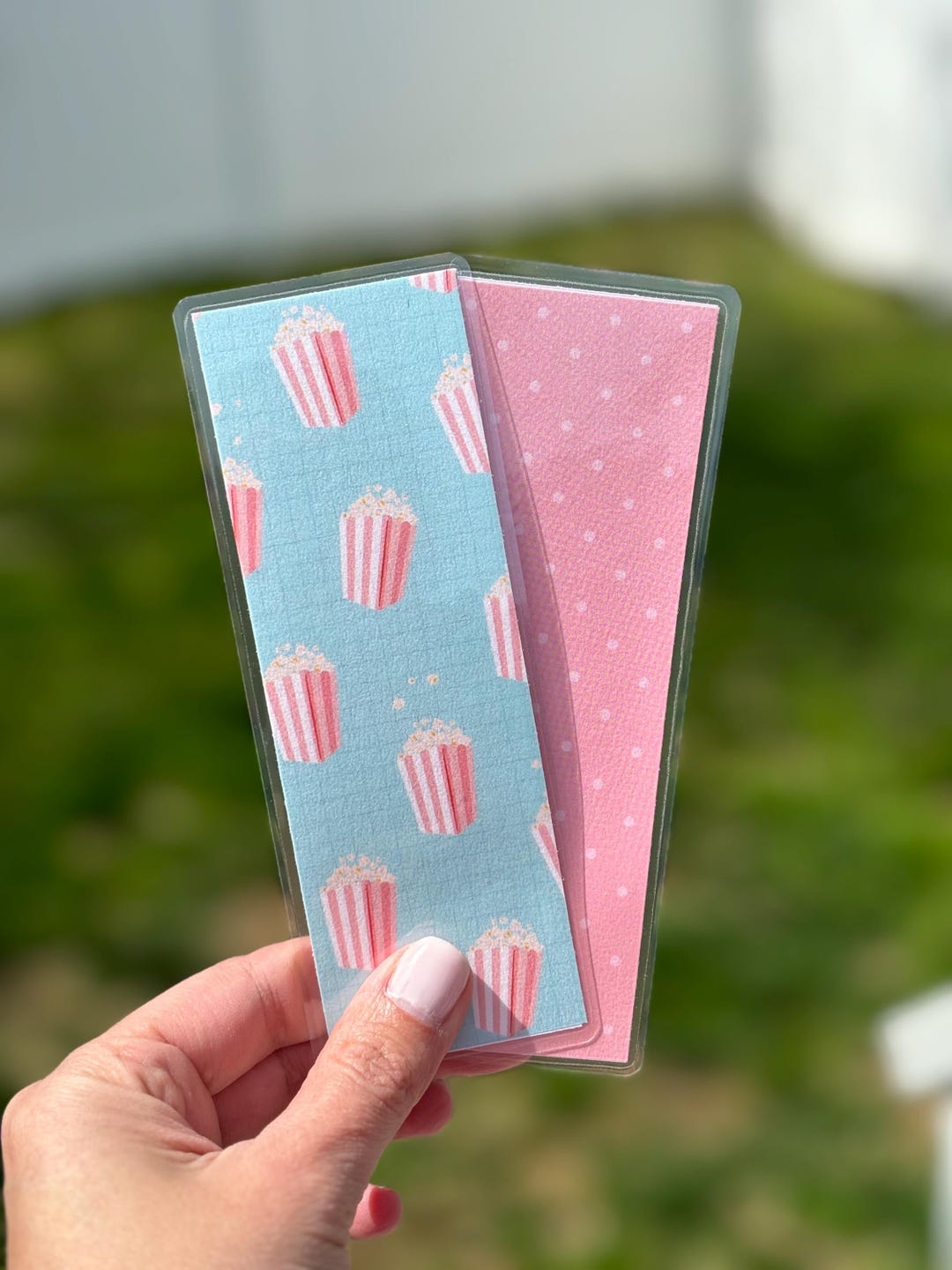 Popcorn & Polka Dots Reversible Laminated Bookmark – Handmade Double ...