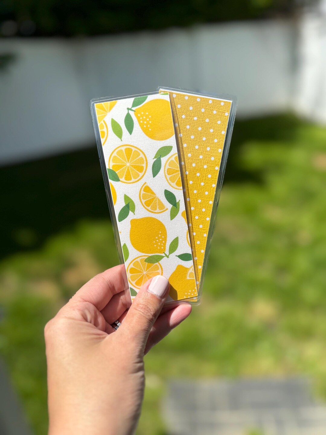 Lemon Citrus & Polka Dot Reversible Laminated Bookmark | Handmade ...