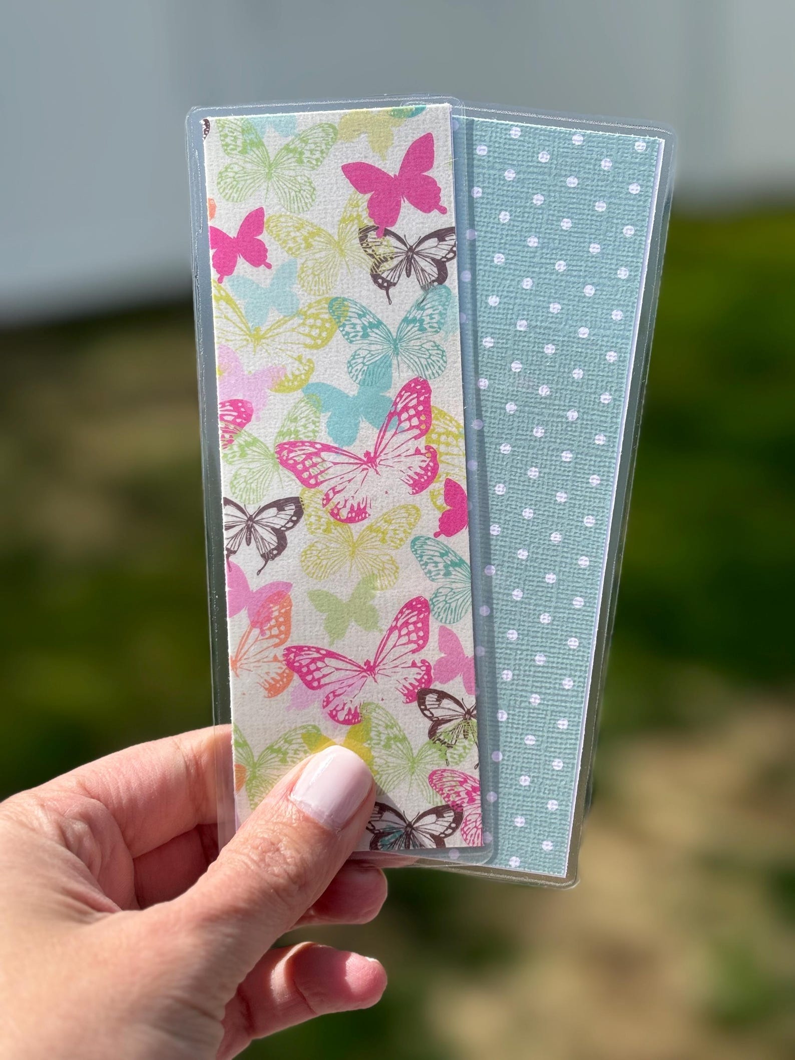 Butterfly & Polka Dot Reversible Laminated Bookmark | Handmade Double ...