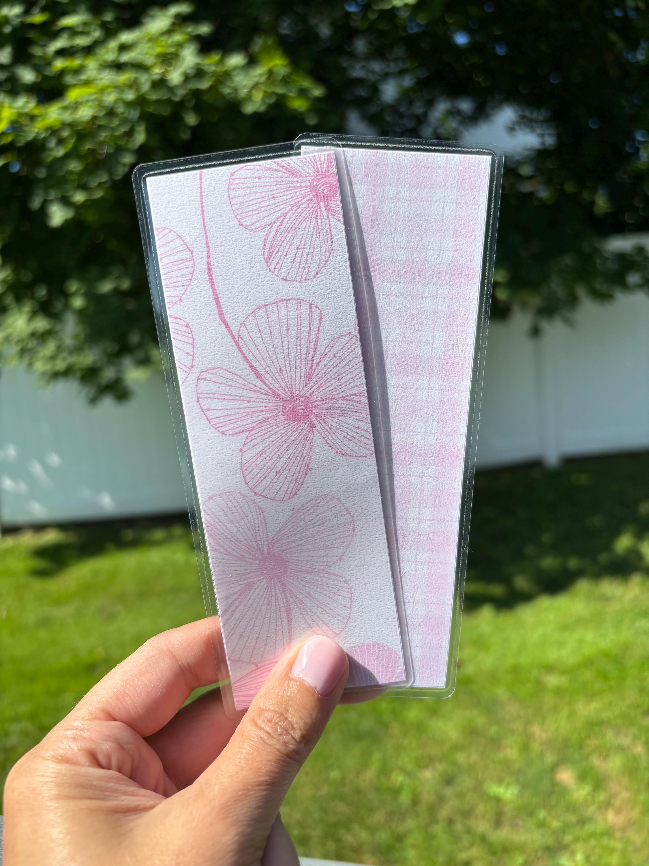 Pink Floral & Plaid Reversible Laminated Bookmark – Handmade Double ...