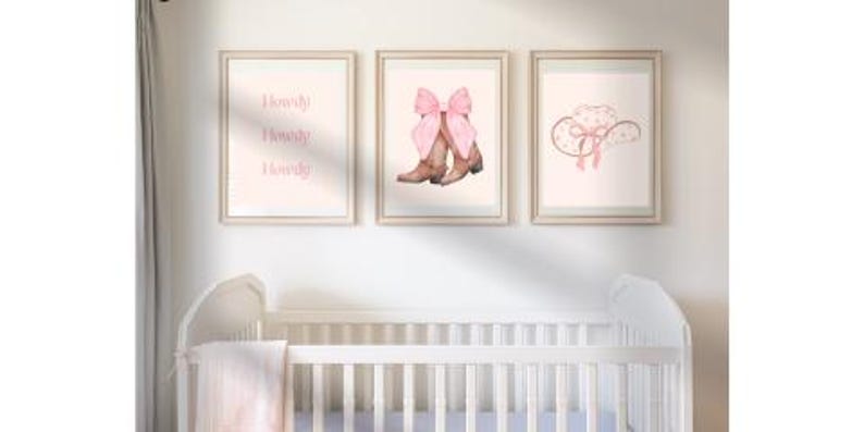 Pink Cowgirl Theme Digital Print (cowgirl Boots) Nursery, Children's ...