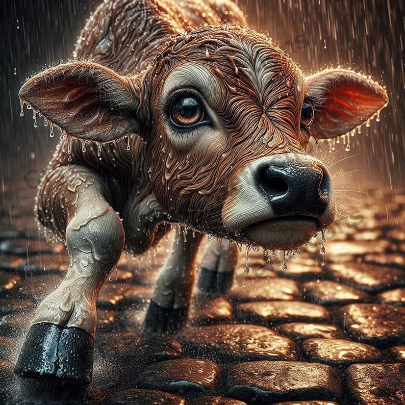 Barnyard Calf in the Rain Digital Files - Etsy