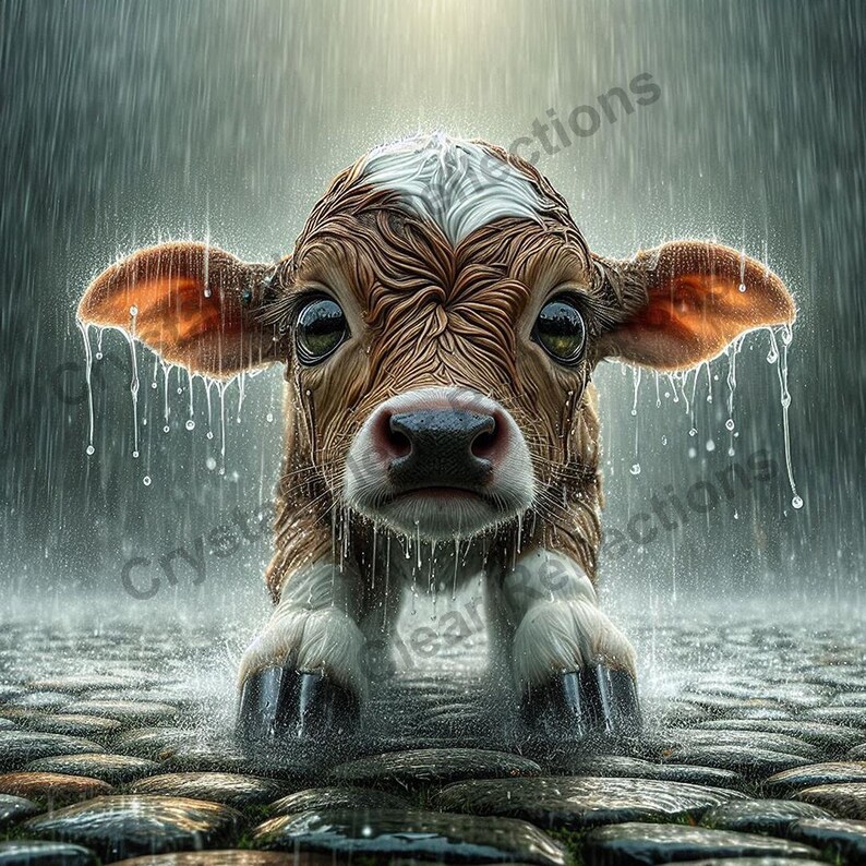Barnyard Calf in the Rain Digital Files - Etsy