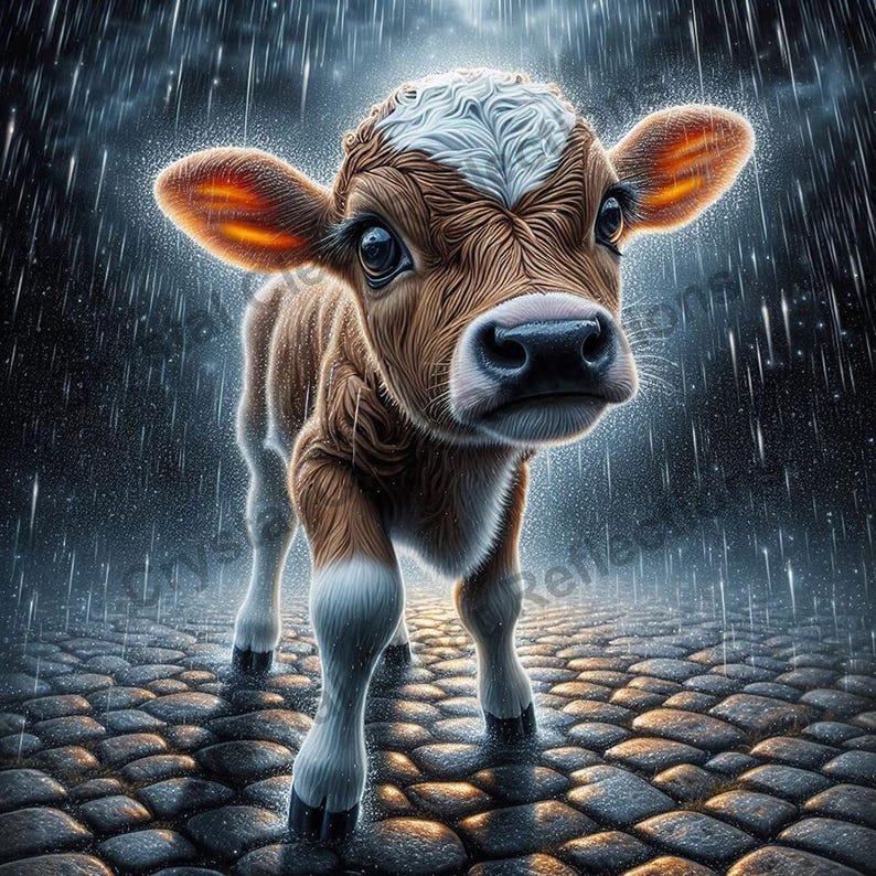 Barnyard Calf in the Rain Digital Files - Etsy