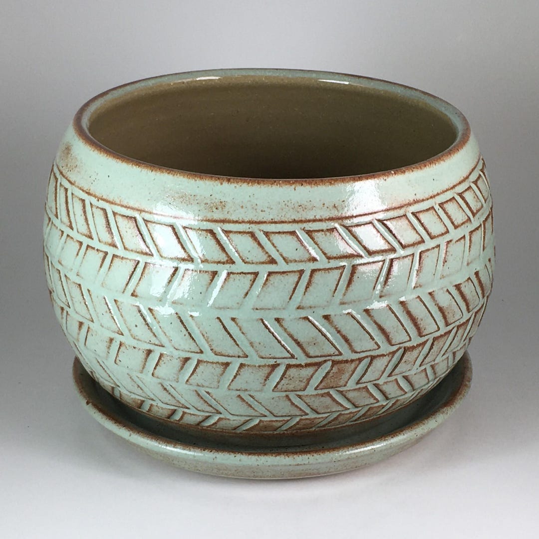 Handmade Green Flower Pot Stoneware Clay 5 Inch Flowers Plants - Etsy