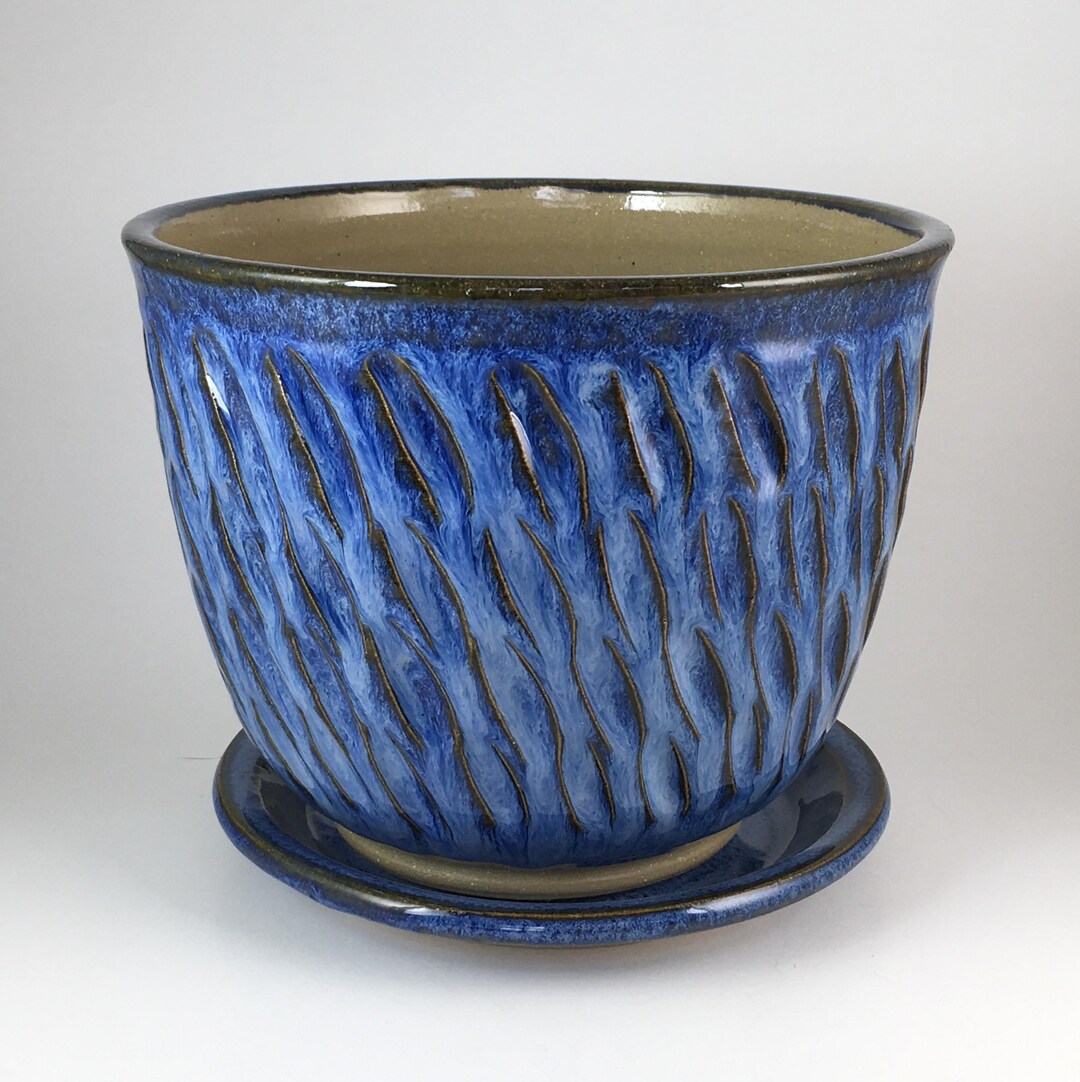 Handmade Cobalt Blue Flower Pot - 6 1/2 Inches - Ceramic - Stoneware ...