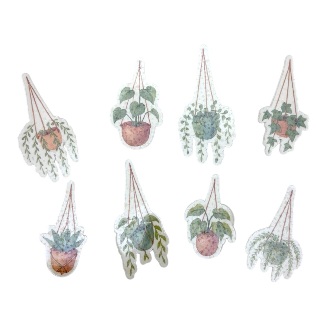 Illustrated Hanging Plant Sticker, Botanical Decals Stickers for ...