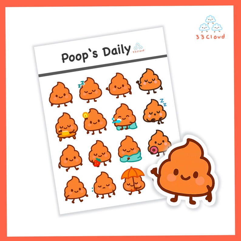 Cute Poop Sticker Sheet,poop Emoji Icon Decals for Planners,scrapbook ...