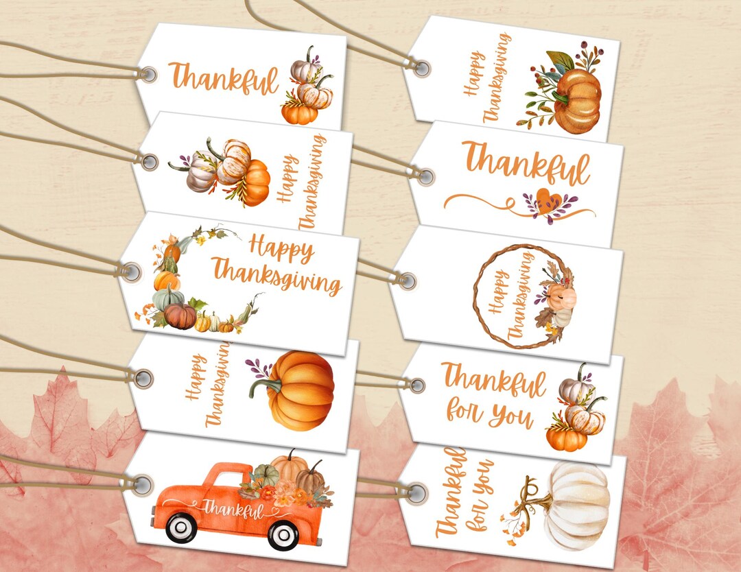 Thanksgiving Gift Tags, Thankful Treat Bag Tags, Pumpkins Gift Tag ...