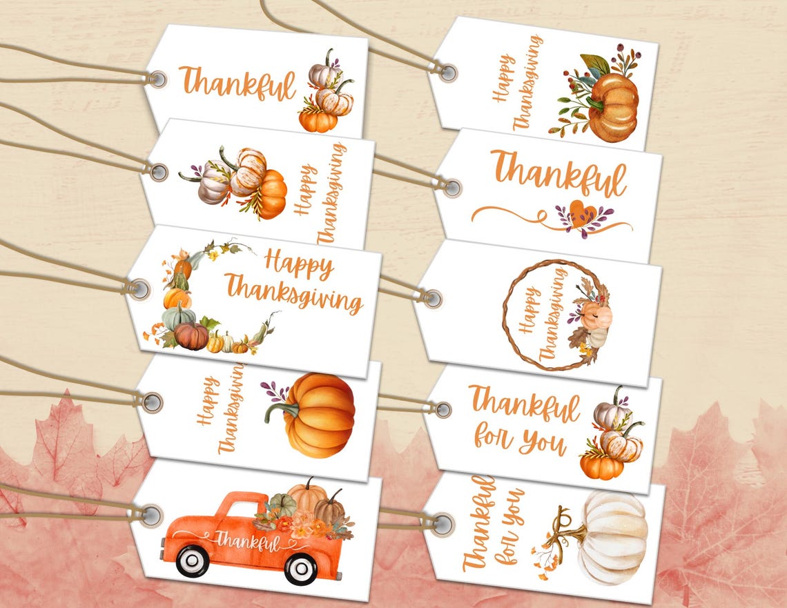 Thanksgiving Gift Tags, Thankful Treat Bag Tags, Pumpkins Gift Tag ...