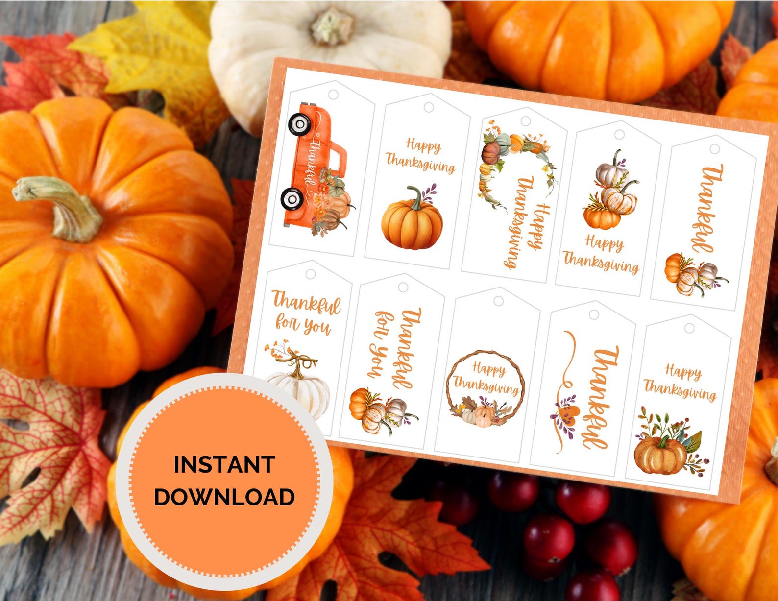 Thanksgiving Gift Tags, Thankful Treat Bag Tags, Pumpkins Gift Tag ...