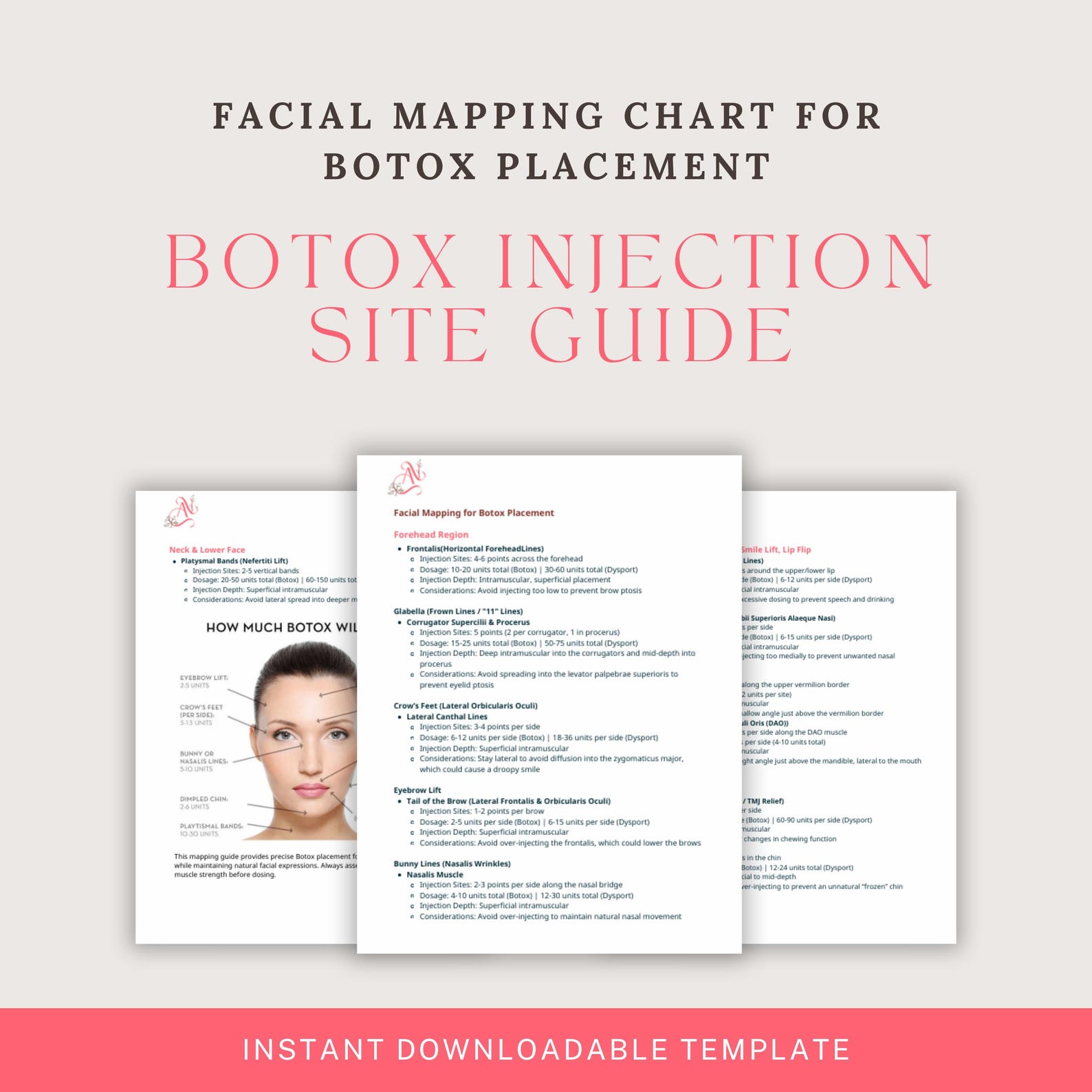 Botox Injection Site Guide – Facial Mapping Chart for Aesthetic ...