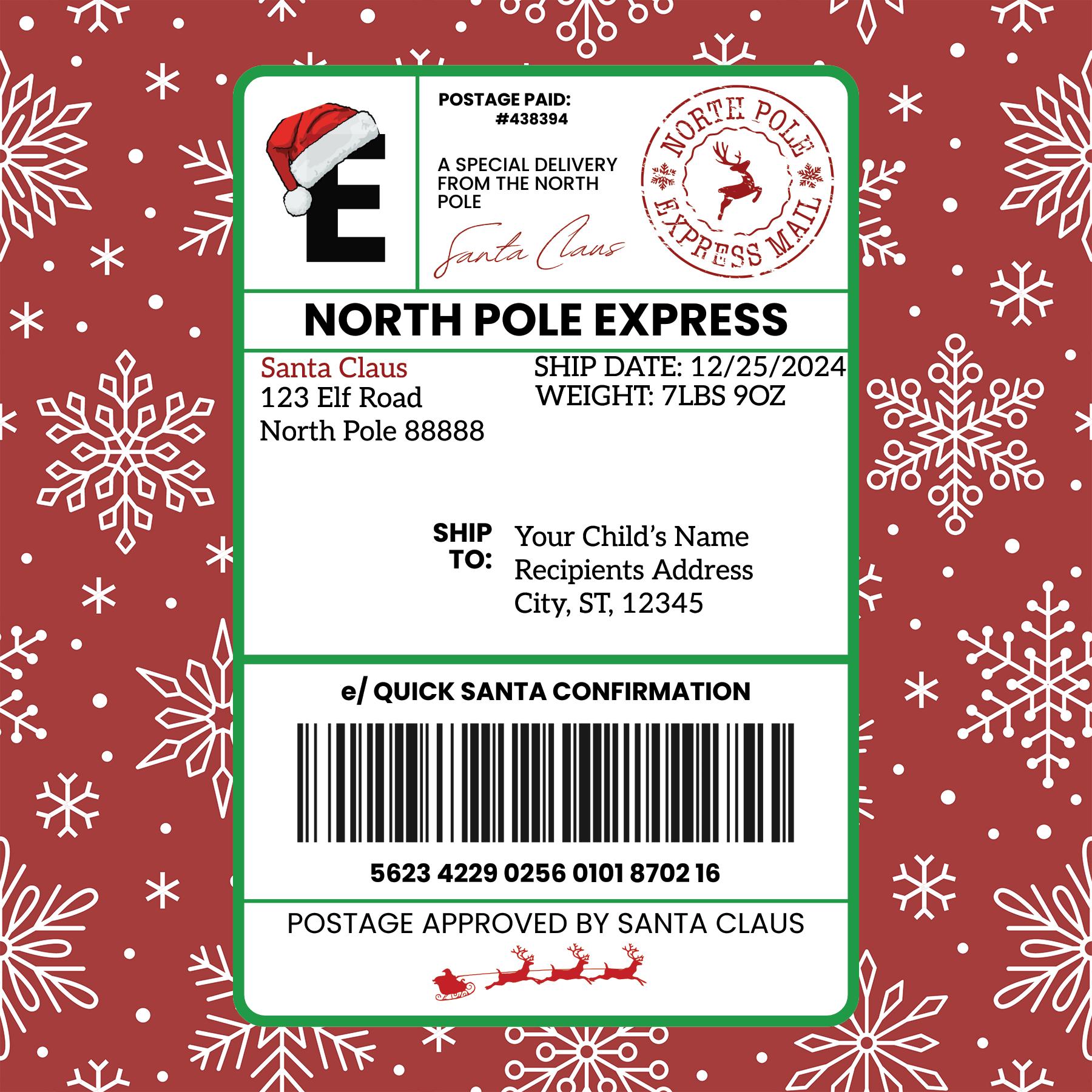 North Pole Express Shipping Label PSD Pack 11 Editable Christmas ...