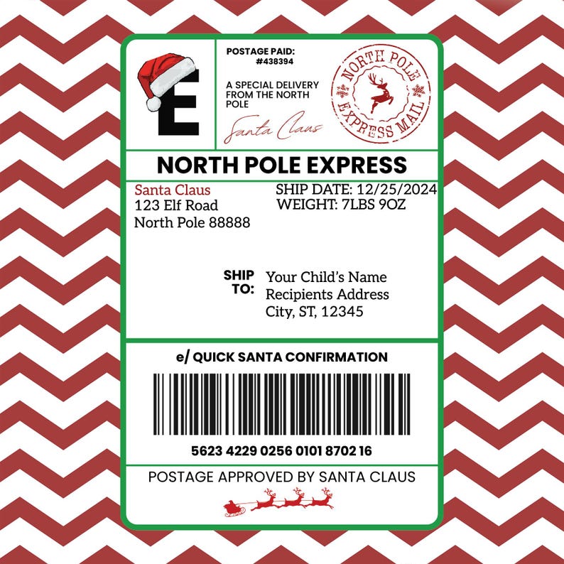 North Pole Express Shipping Label PSD Pack 11 Editable Christmas ...