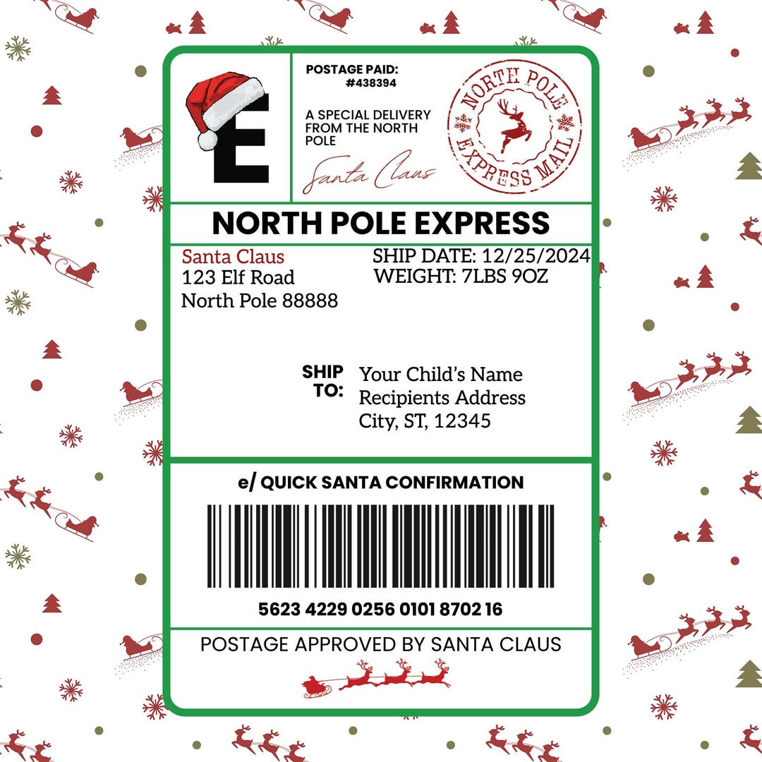 North Pole Express Shipping Label PSD Pack 11 Editable Christmas ...
