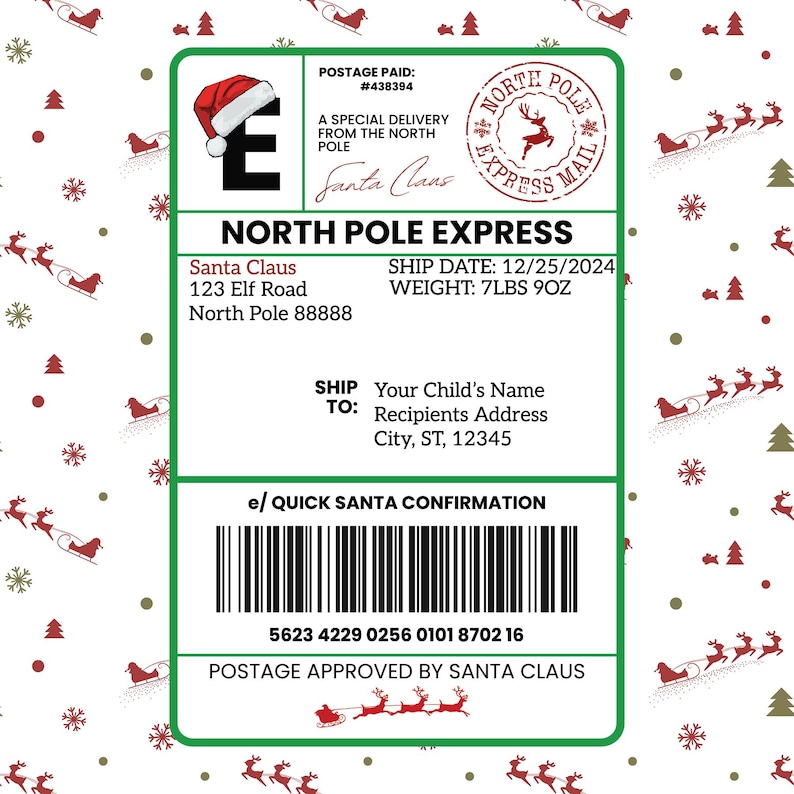 North Pole Express Shipping Label PSD Pack 11 Editable Christmas ...