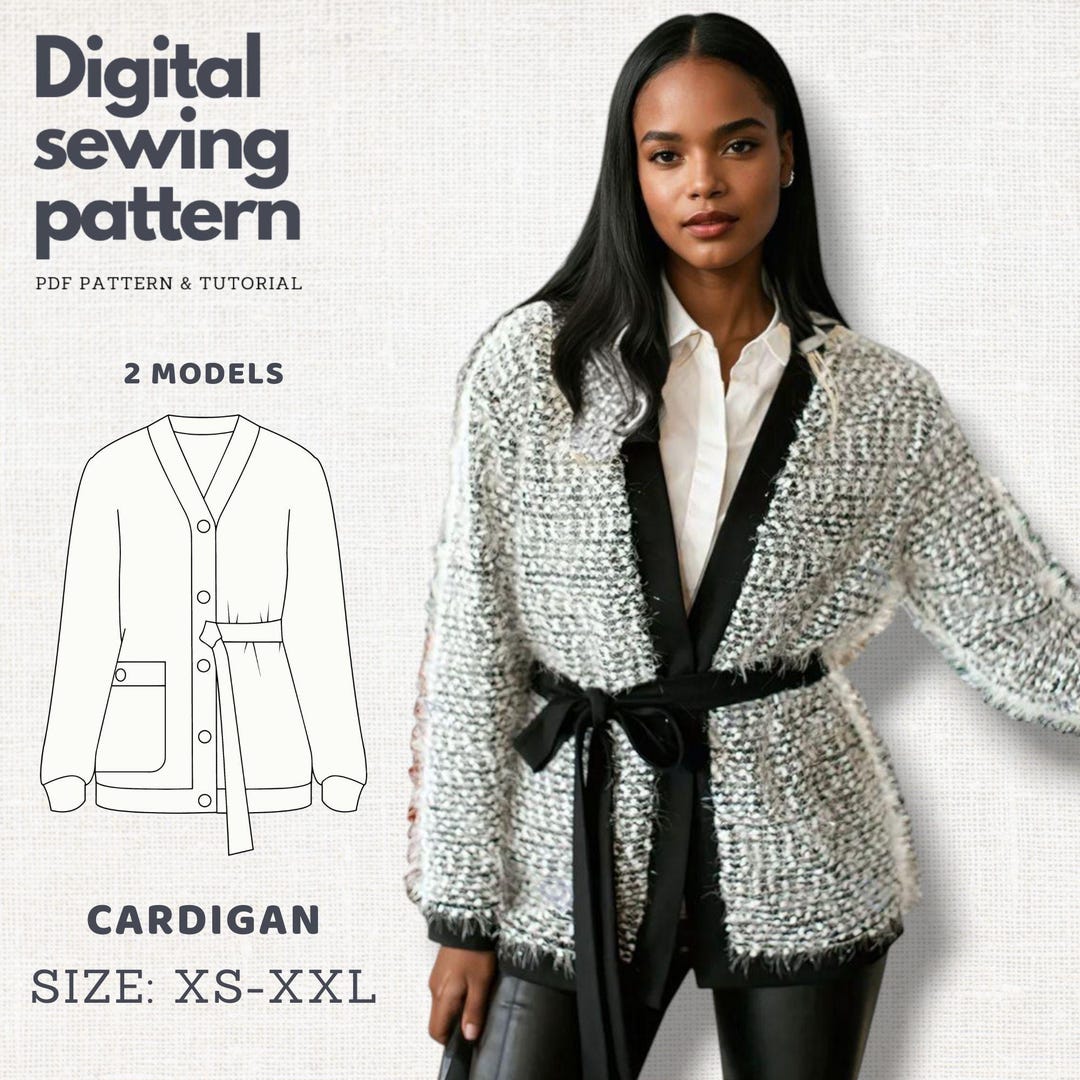 Cardigan Sewing Pattern for Women Easy DIY Knit Cardigan Sizes XXS-XXL ...
