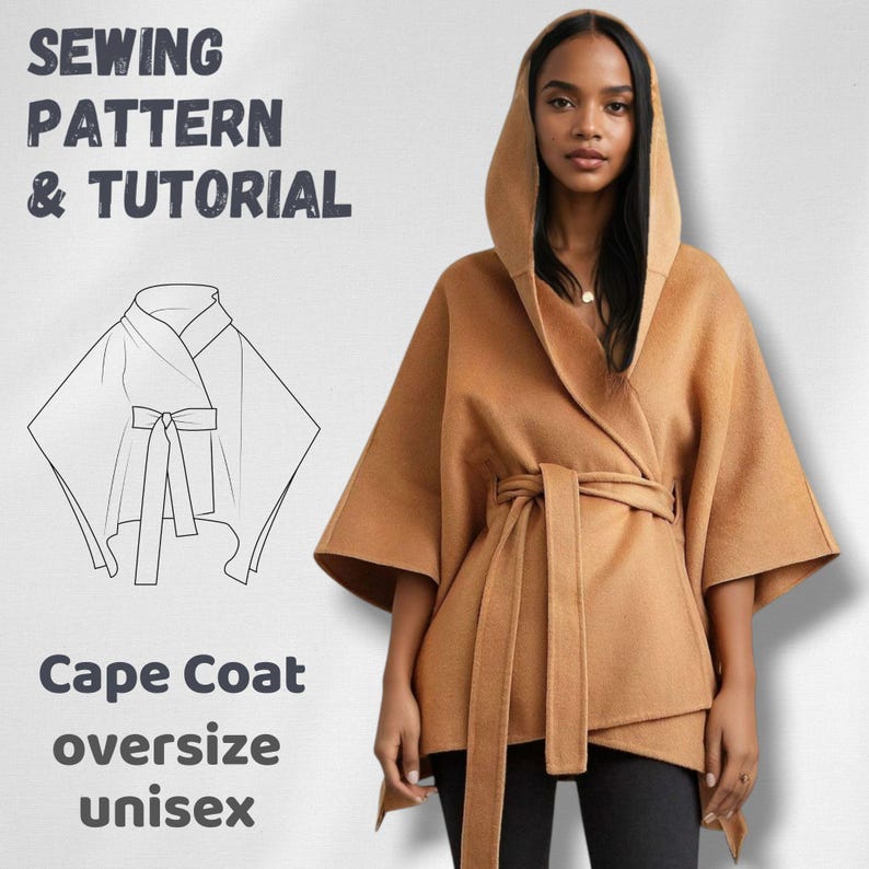 Oversized Cape Coat Sewing Pattern PDF Unisex One-size-fits-all Cape Coat Pattern Easy Beginner ...