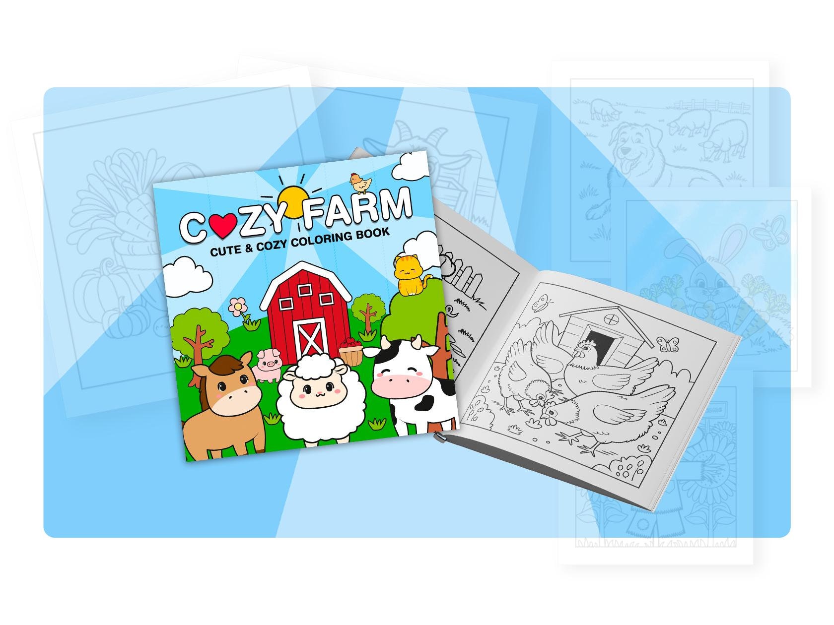 Cozy Farm Animals Coloring Book Relaxing and Cute Farm Animal Designs ...