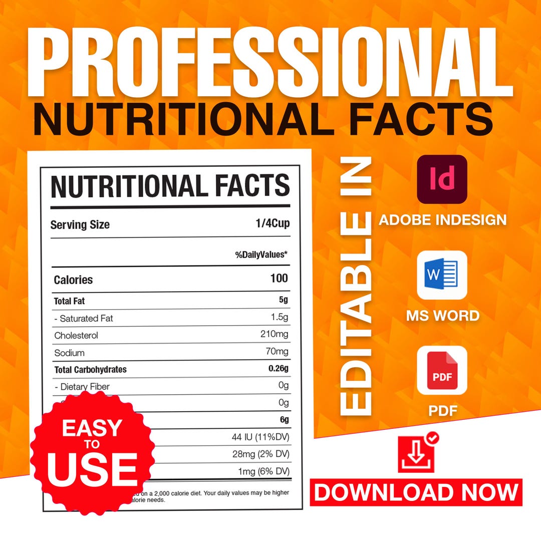 Nutrition Facts Label Template | FDA Style | Fully Editable Indesign ...