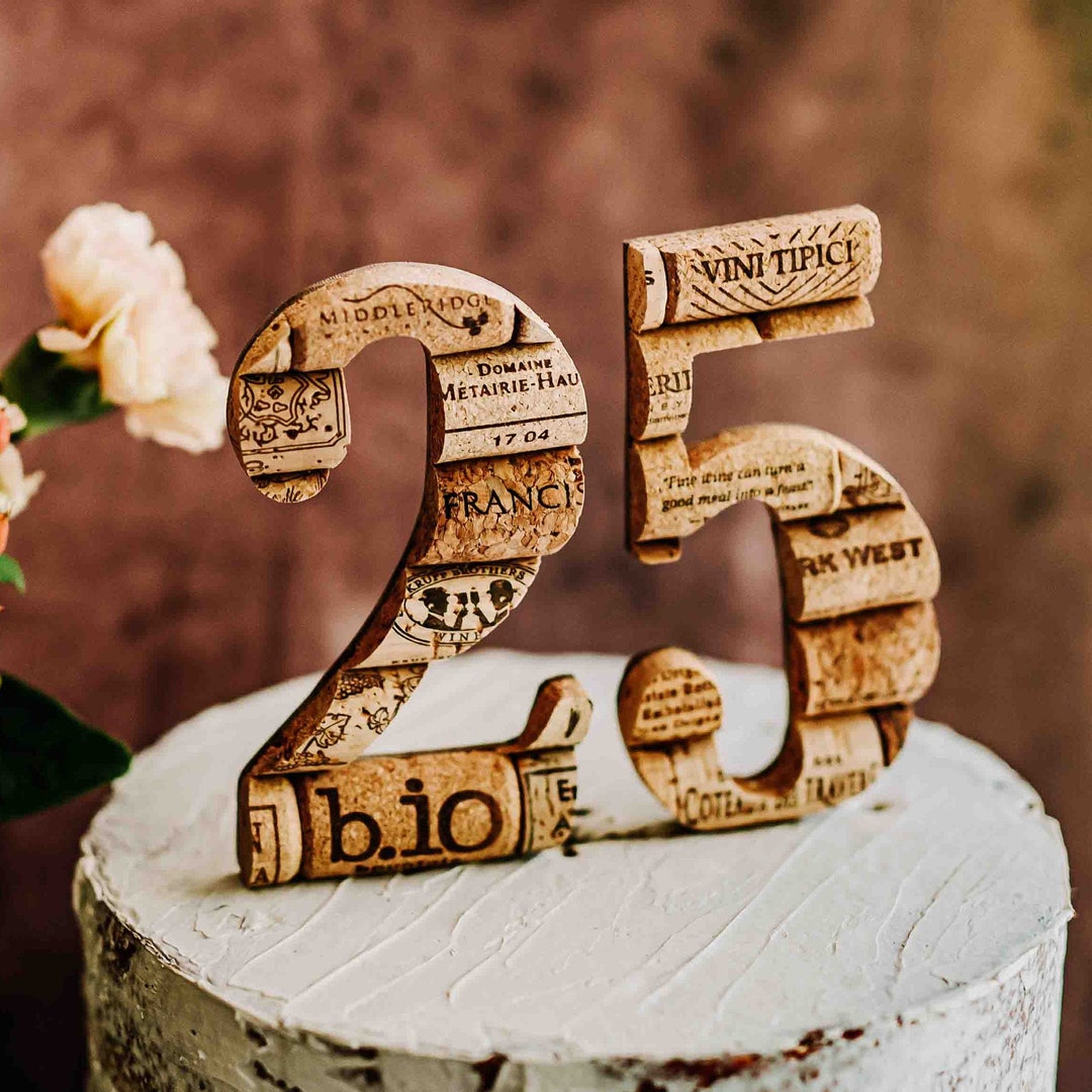 Wine Cork Anniversary Cake Topper - Rustic Cake Toppers for Wine Lovers ...