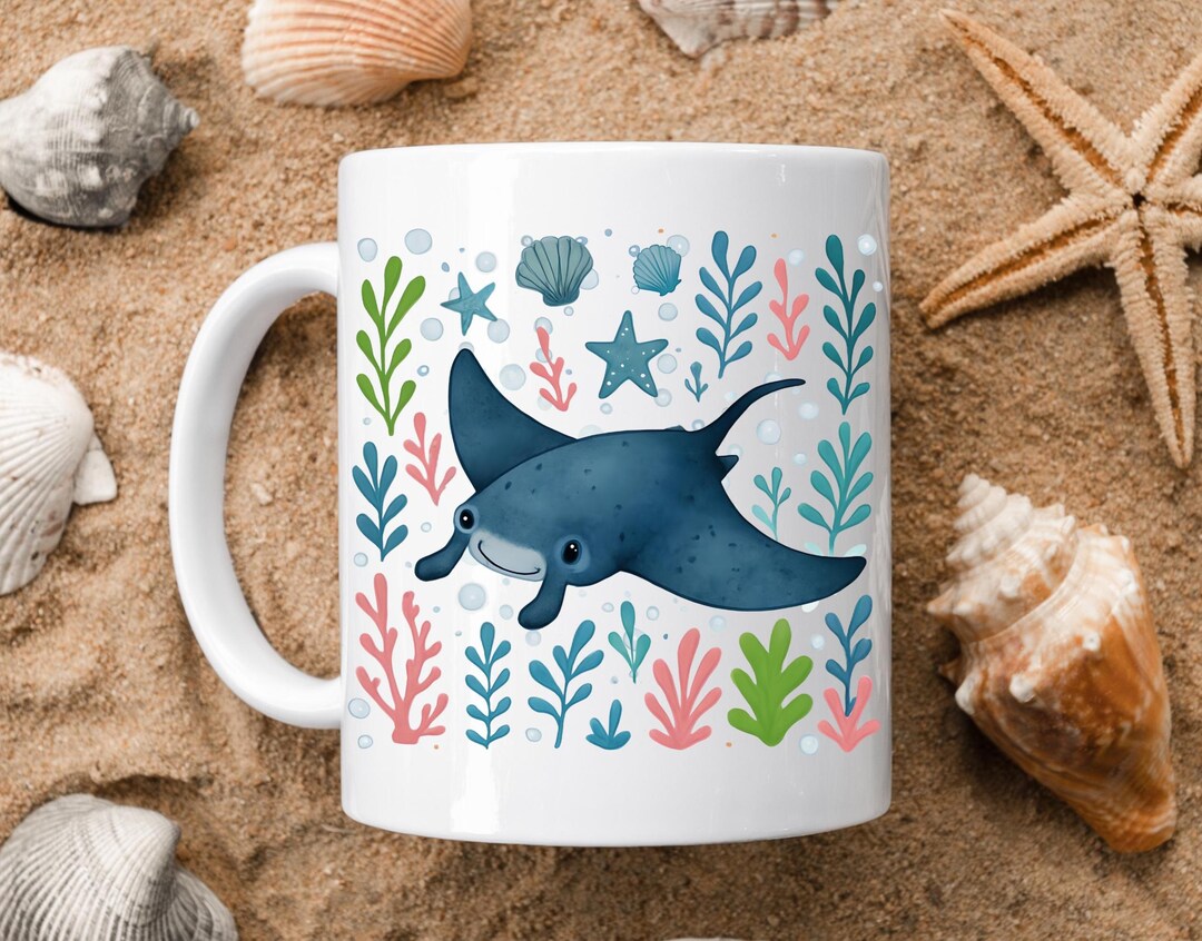Manta Ray Coffee Cup, Custom Ocean Animal Mug Gift, Cute Under Sea ...