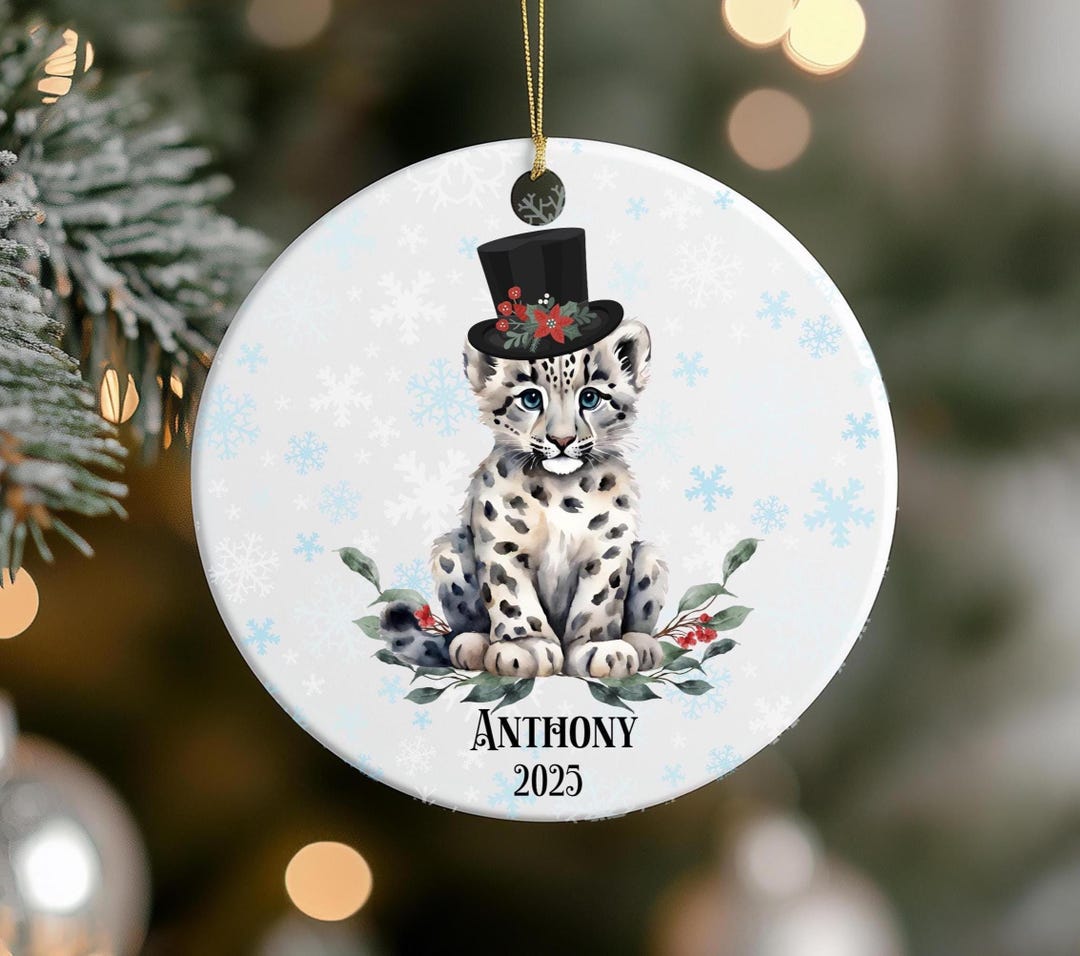 Custom Snow Leopard Christmas Ornament, Cute Animal Holiday Gift for ...