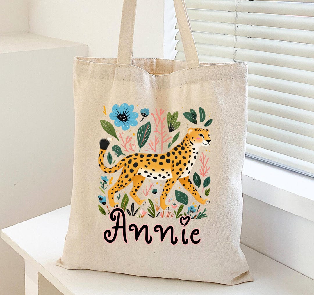 Custom Cheetah Tote Bag for Kids, Personalized Safari Animal Print ...