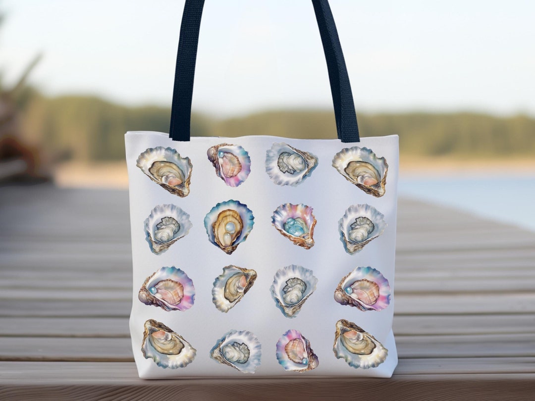 Oyster Shell Tote Bag Ocean Lover Tote Cute Beach Carryall Coastal Sea ...