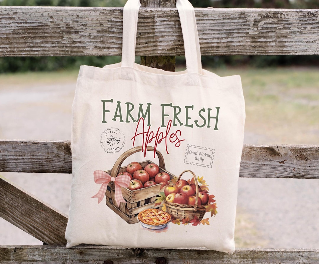 Farm Fresh Apples Tote Bag, Farmers Market Bag With Vintage Basket ...