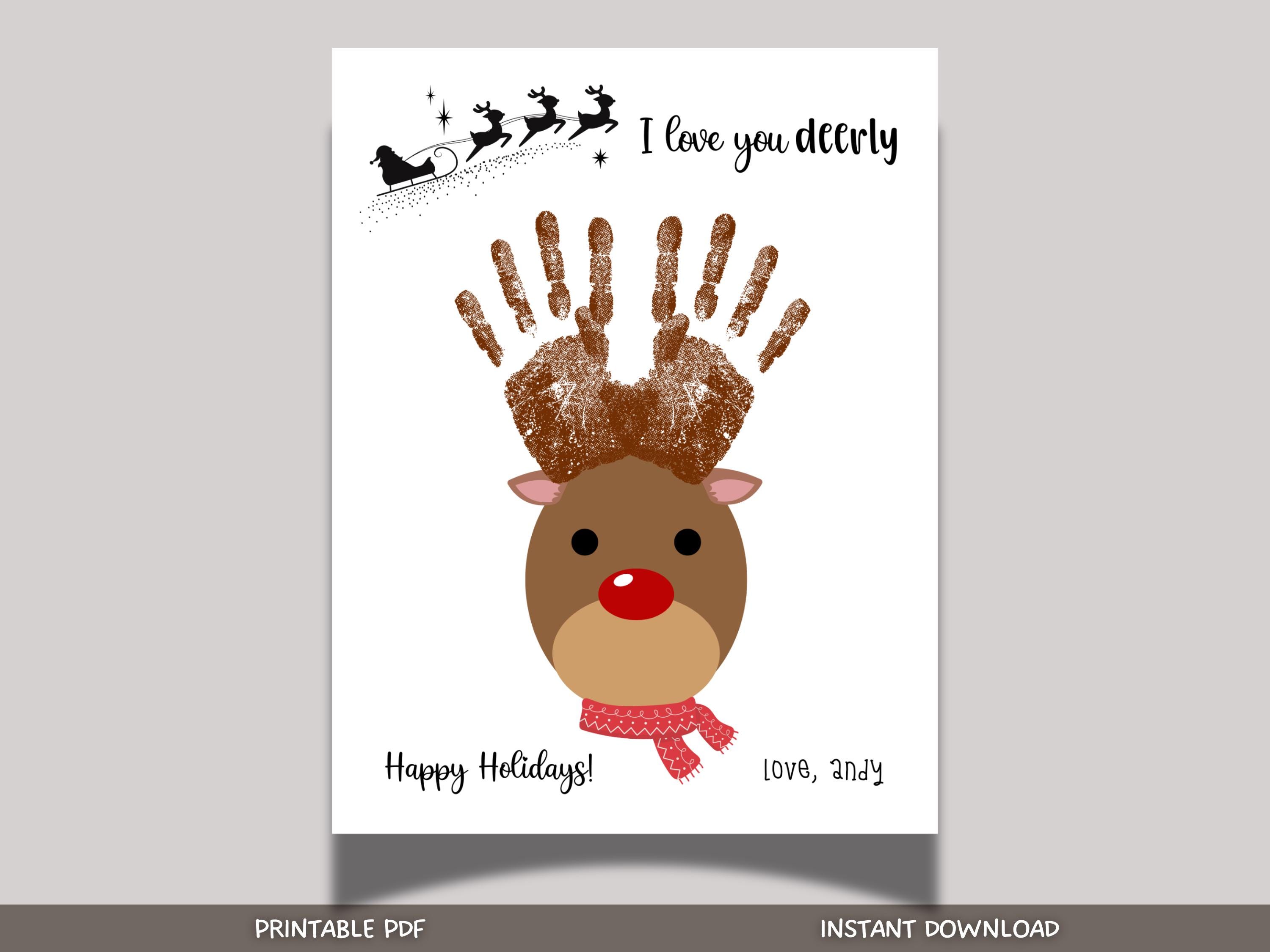 Christmas Handprint Reindeer Craft Printable, DIY Holiday Art Activity ...