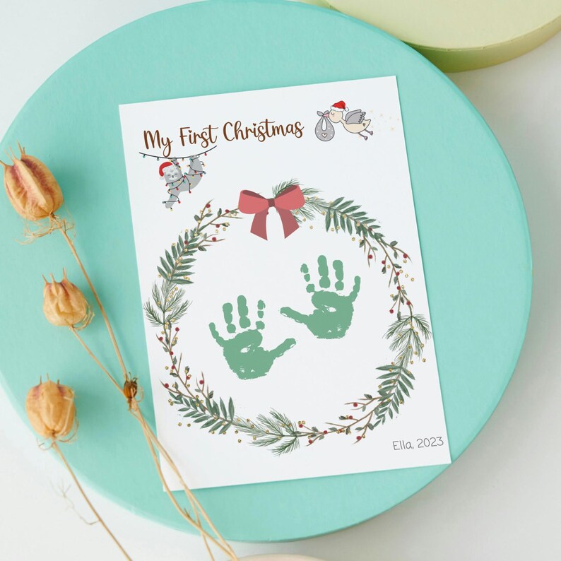 First Christmas Handprint Footprint Craft Printable, DIY Holiday Art ...