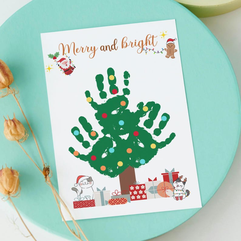 Christmas Tree Handprint Craft Printable, DIY Holiday Art Activity Baby ...
