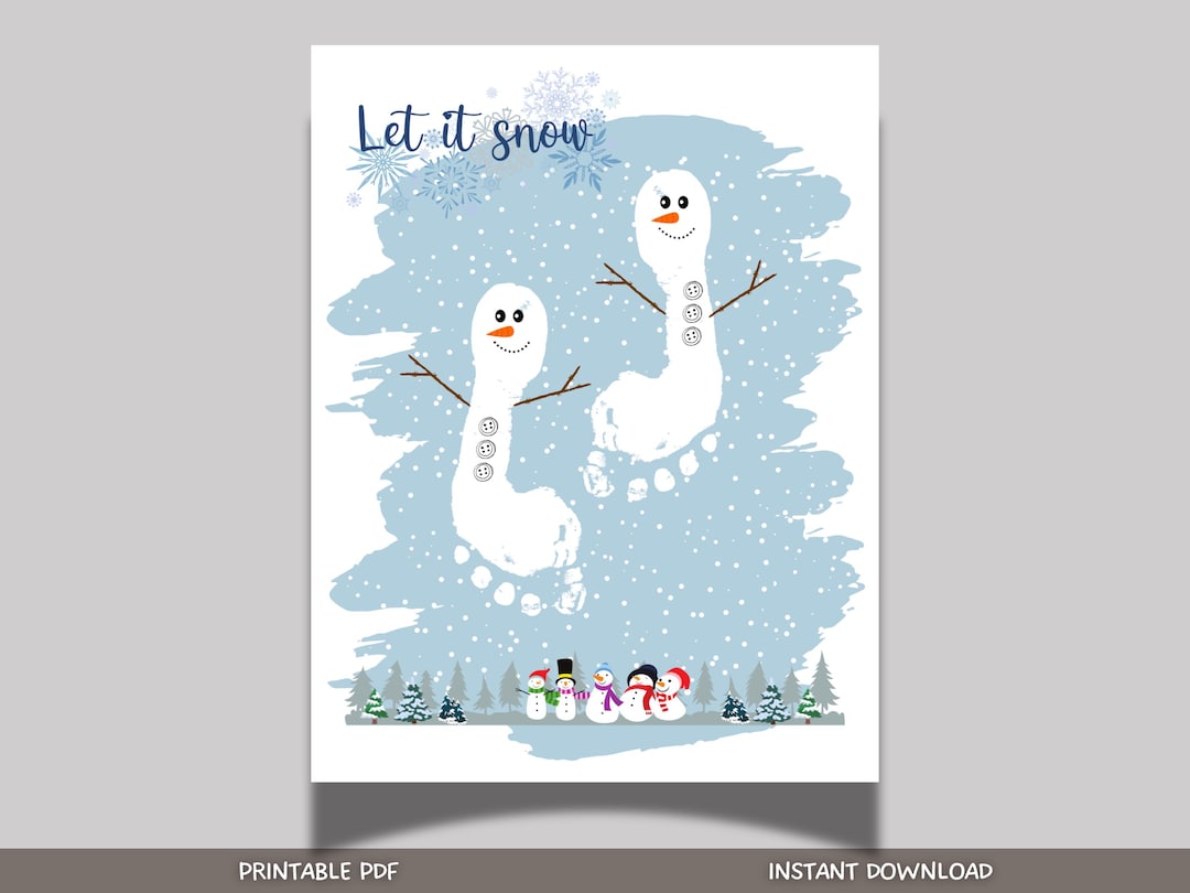 Christmas Snowman Footprint Craft Printable DIY Holiday Handprint Art ...