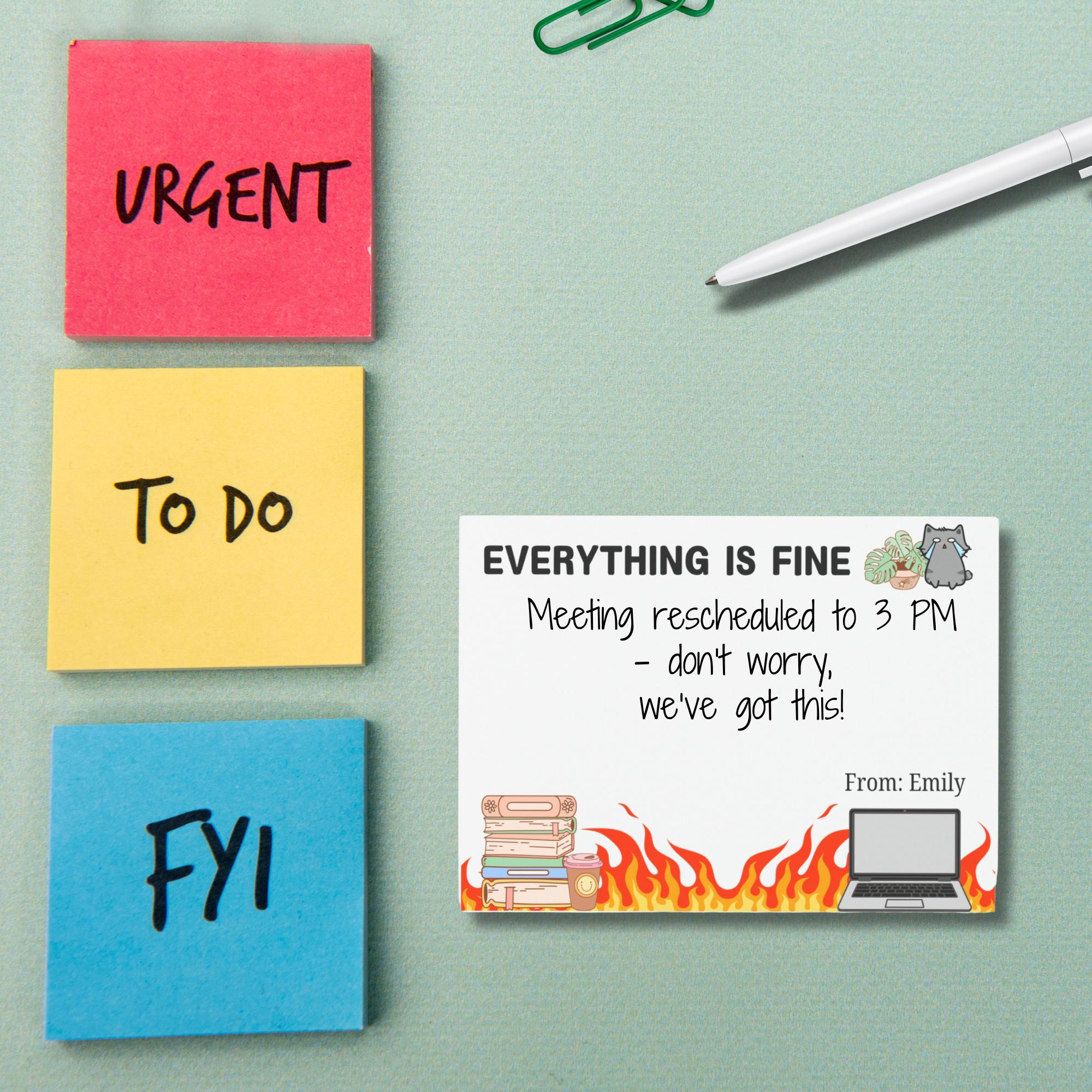 Personalized Everything is Fine Sticky Notes, Custom Funny Cute ...