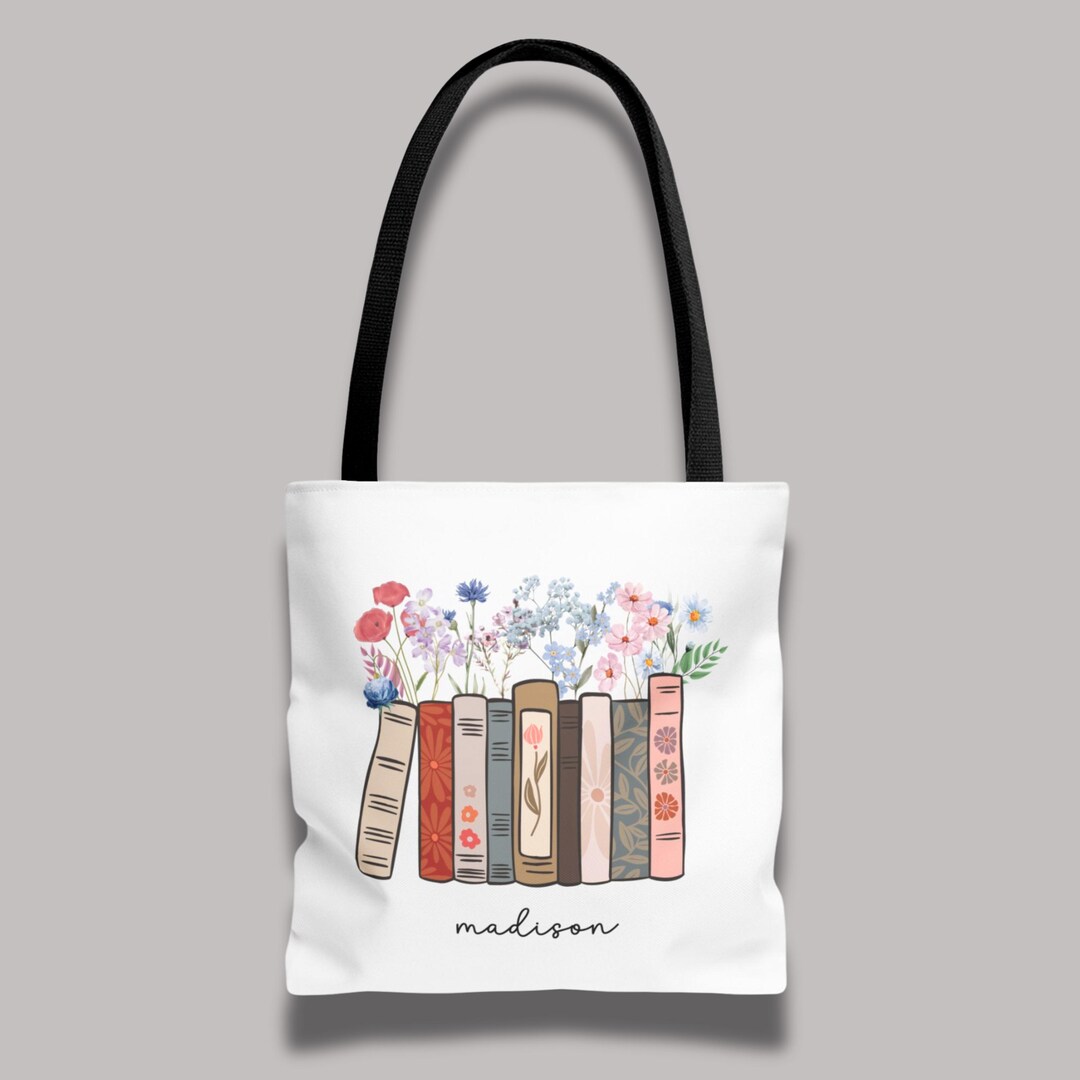Custom Book Lover Tote Bag, Bookish Personalized Name Bookworm Reader ...