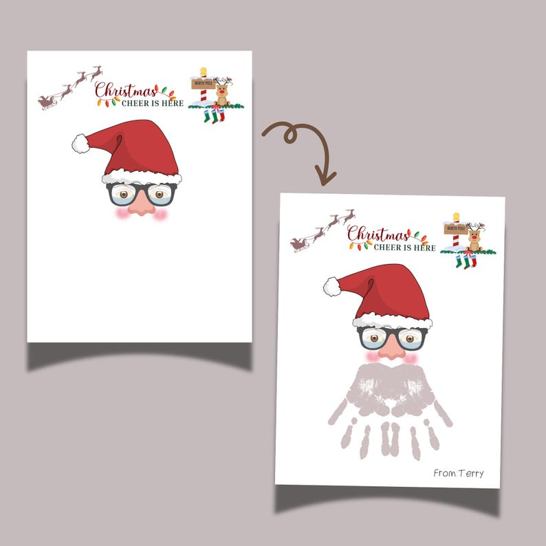 Christmas Handprint Santa Beard Craft Printable, DIY Holiday Art ...
