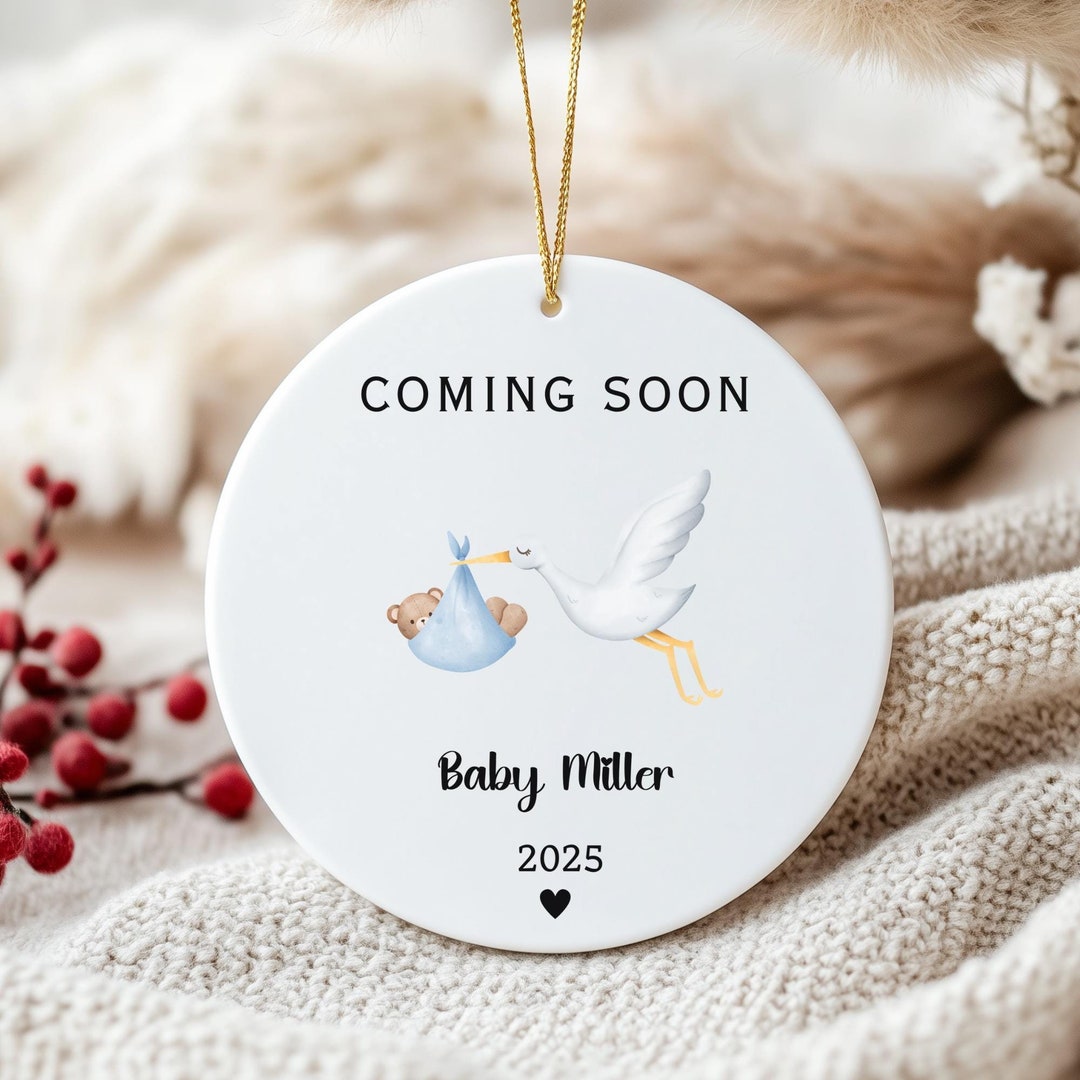 Stork Baby Pregnancy Announcement Personalized Ornament, Baby Coming ...