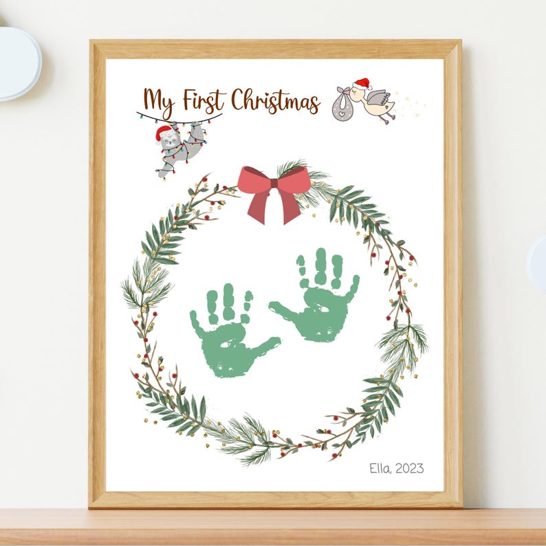 First Christmas Handprint Footprint Craft Printable, DIY Holiday Art ...