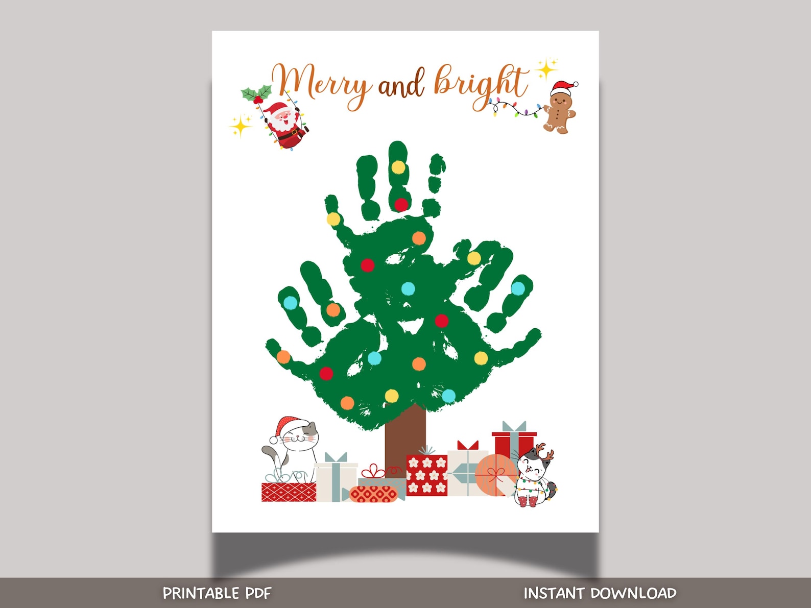 Christmas Tree Handprint Craft Printable, DIY Holiday Art Activity Baby ...