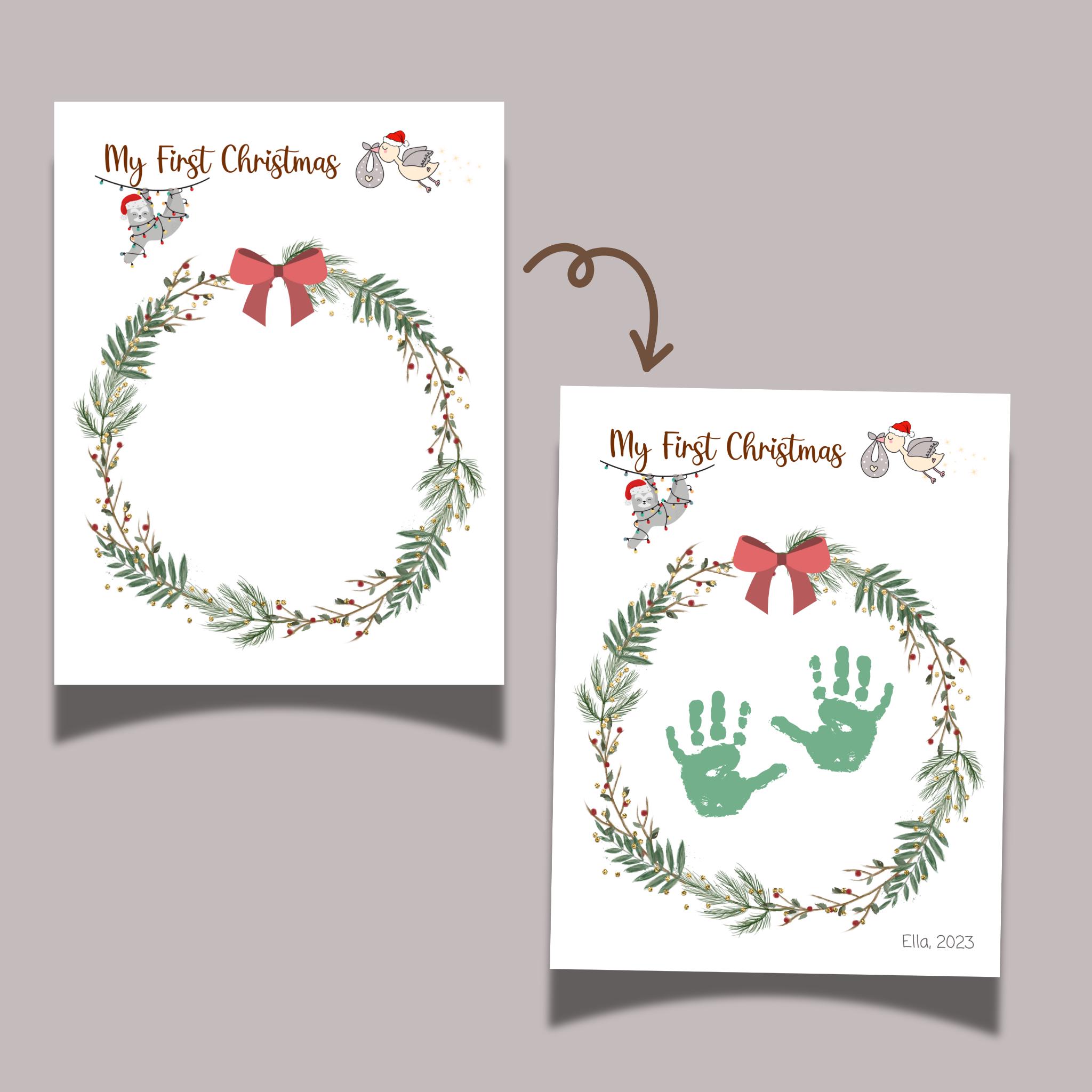 First Christmas Handprint Footprint Craft Printable, DIY Holiday Art ...