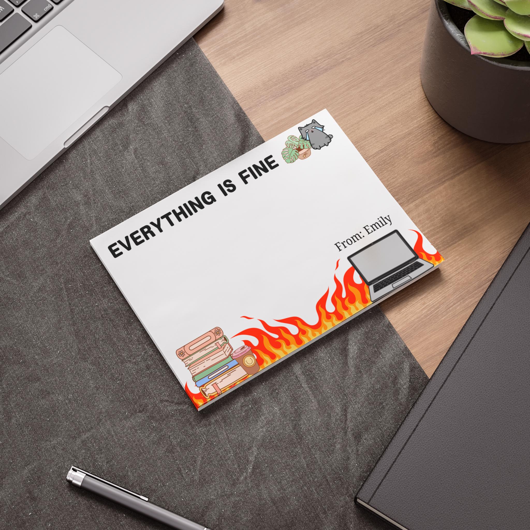 Personalized Everything is Fine Sticky Notes, Custom Funny Cute ...