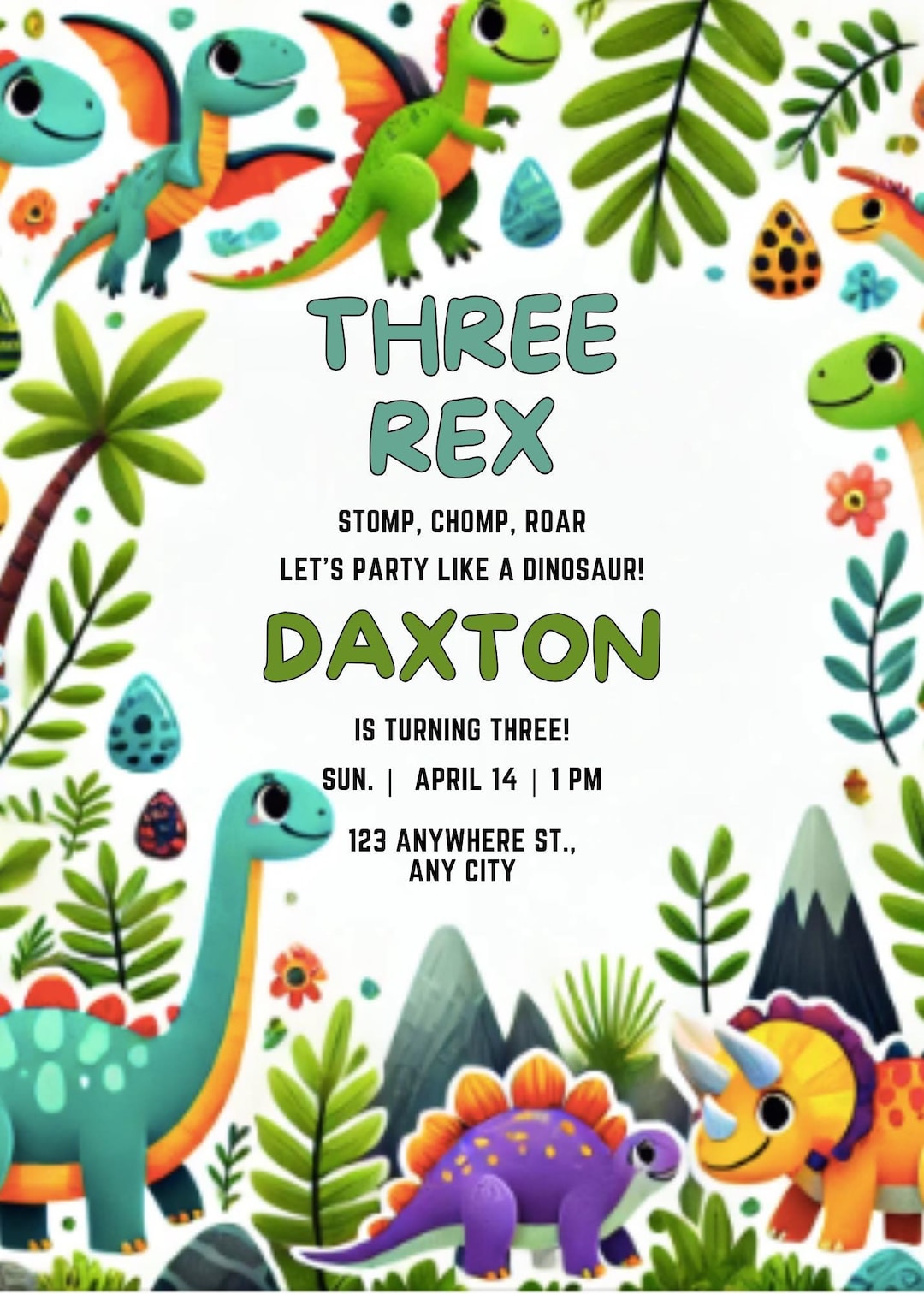 Editable 3 Rex Birthday Invitation - Etsy