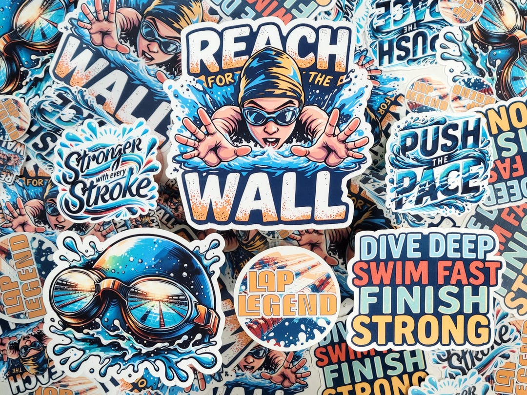 Swim Sticker Pack, Reach for the Wall, Competitive Swimming, Swim Decal ...