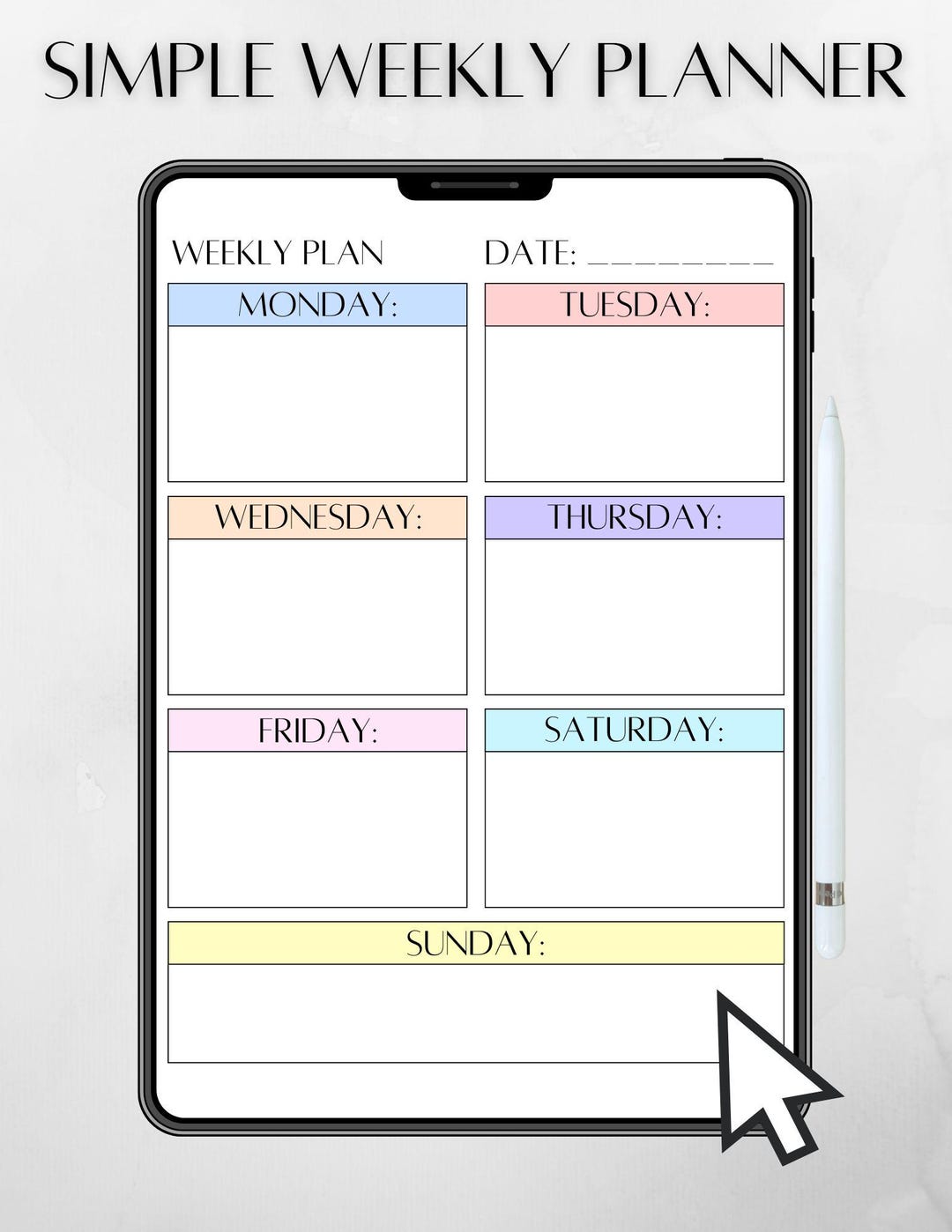 Weekly Digital Planner PDF – Printable Pastel Organizer | Undated ...